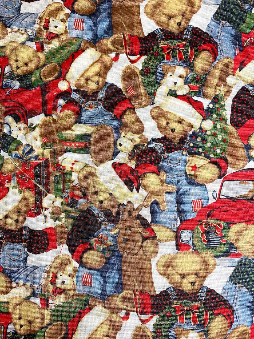 Fabric by the Half Yard Christmas Teddy Bears, Packed Bears, Christmas ...