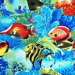 Fabric by the Half Yard - Tropical Fish, Sea Coral Fabric, Sea Turtle ...