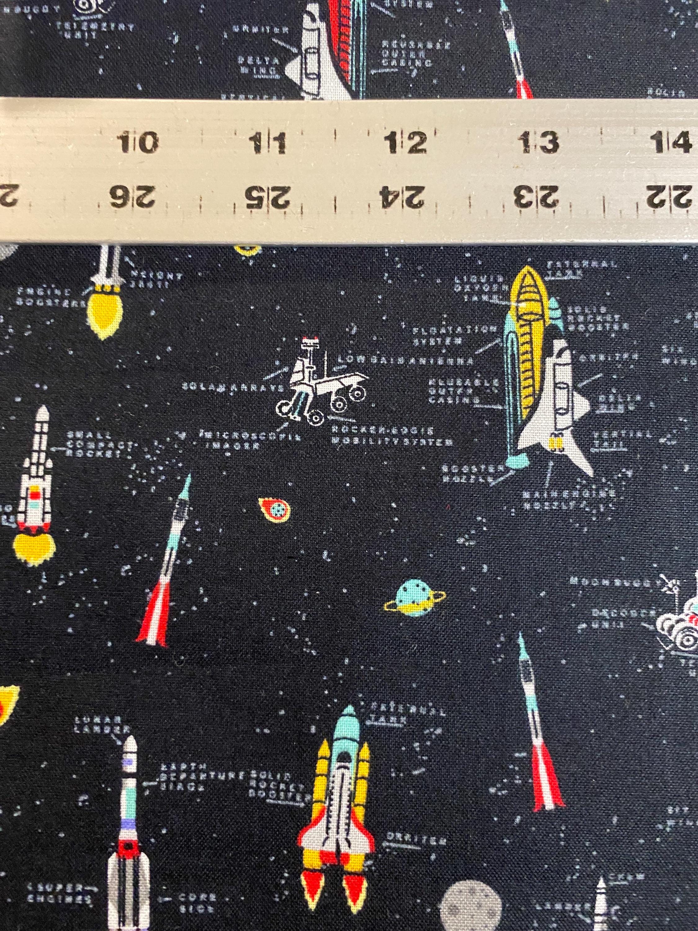 Fabric by the Half Yard - Rockets in Space, Outer Space, Outer Space ...