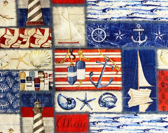 Fabric by the Half Yard - Nautical Fabric, Patchwork Fabric, Nautical ...