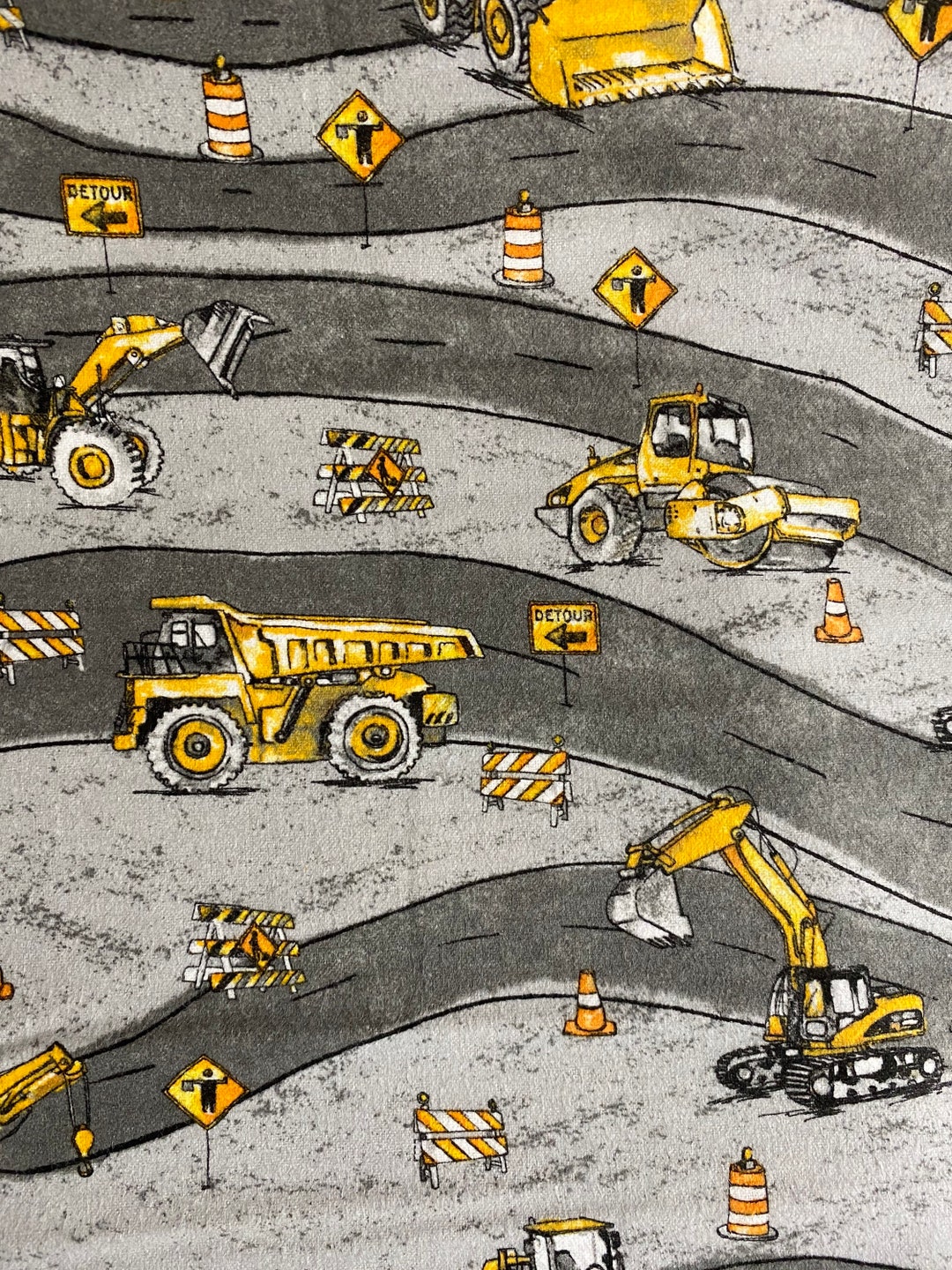 One Half Yard of FLANNEL Fabric - Windy Road, Construction Equipment on ...