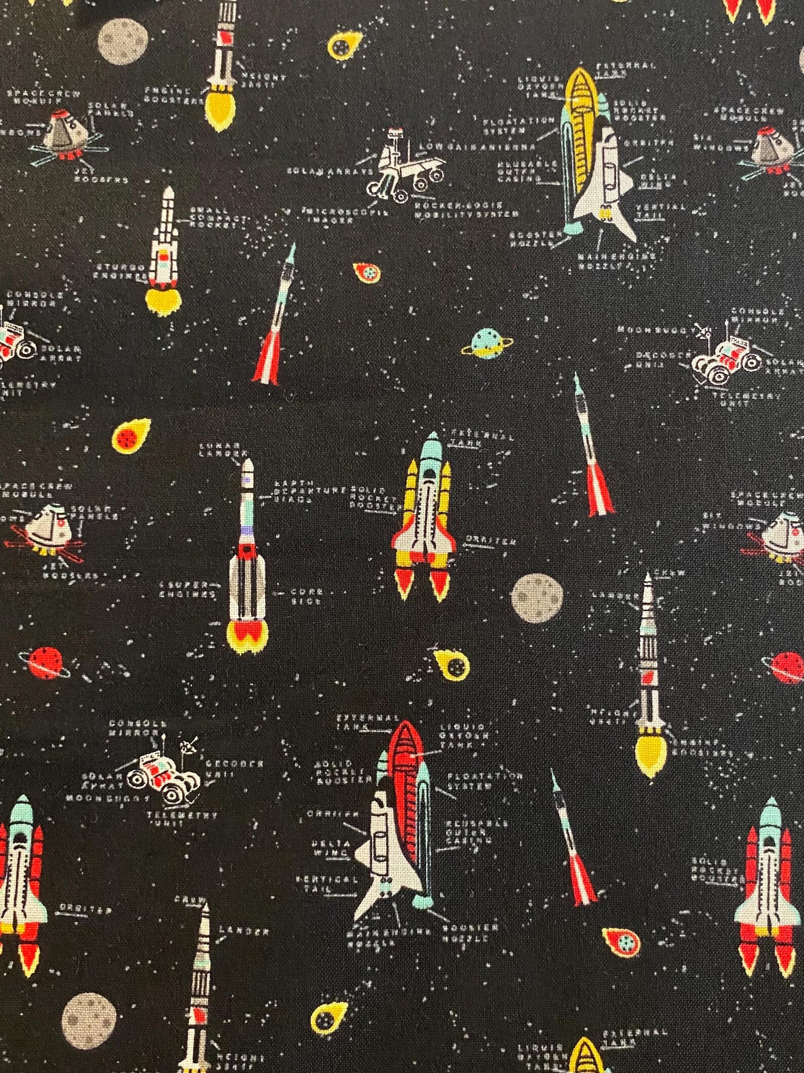 Fabric by the Half Yard - Rockets in Space, Outer Space, Outer Space ...