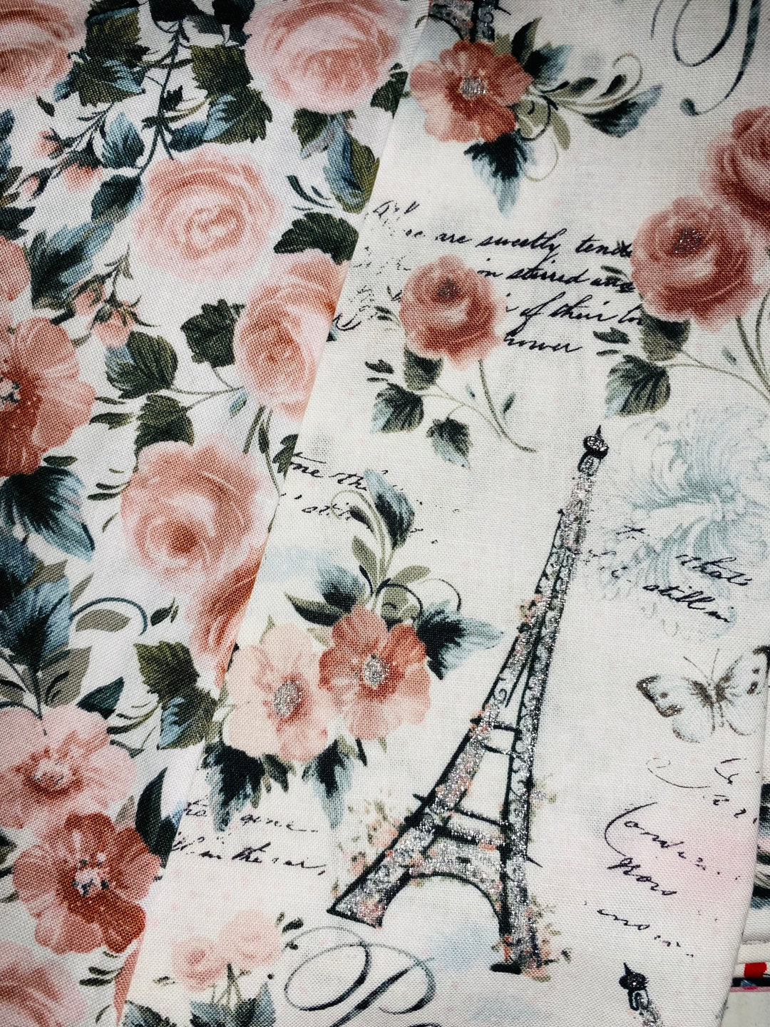 One Half Yard Piece of Each Fabric - Paris Rose Fabric, Eifel Tower ...