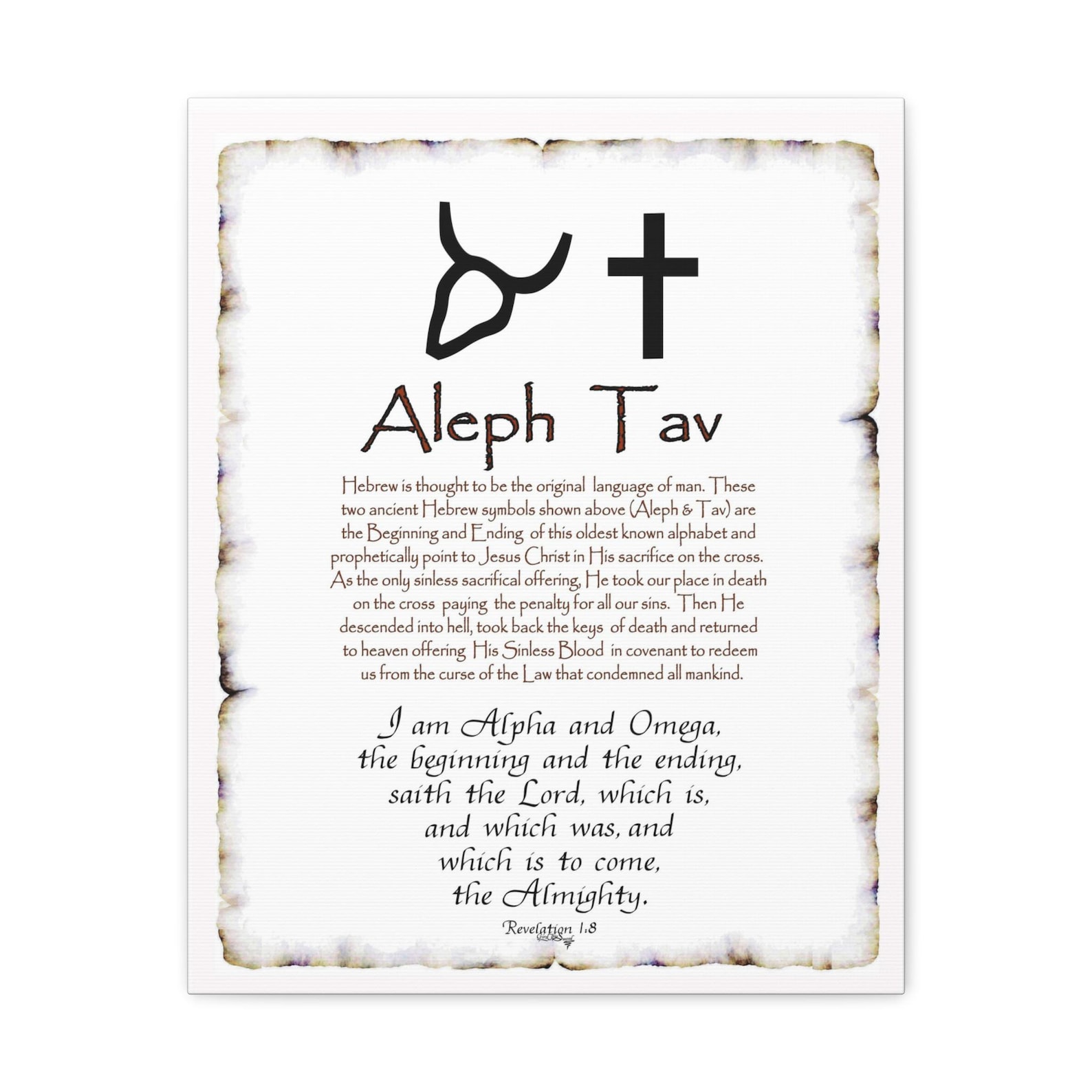 Aleph Tav Revelation 1:8 the Alpha and Omega Canvas Gallery Wrap ...