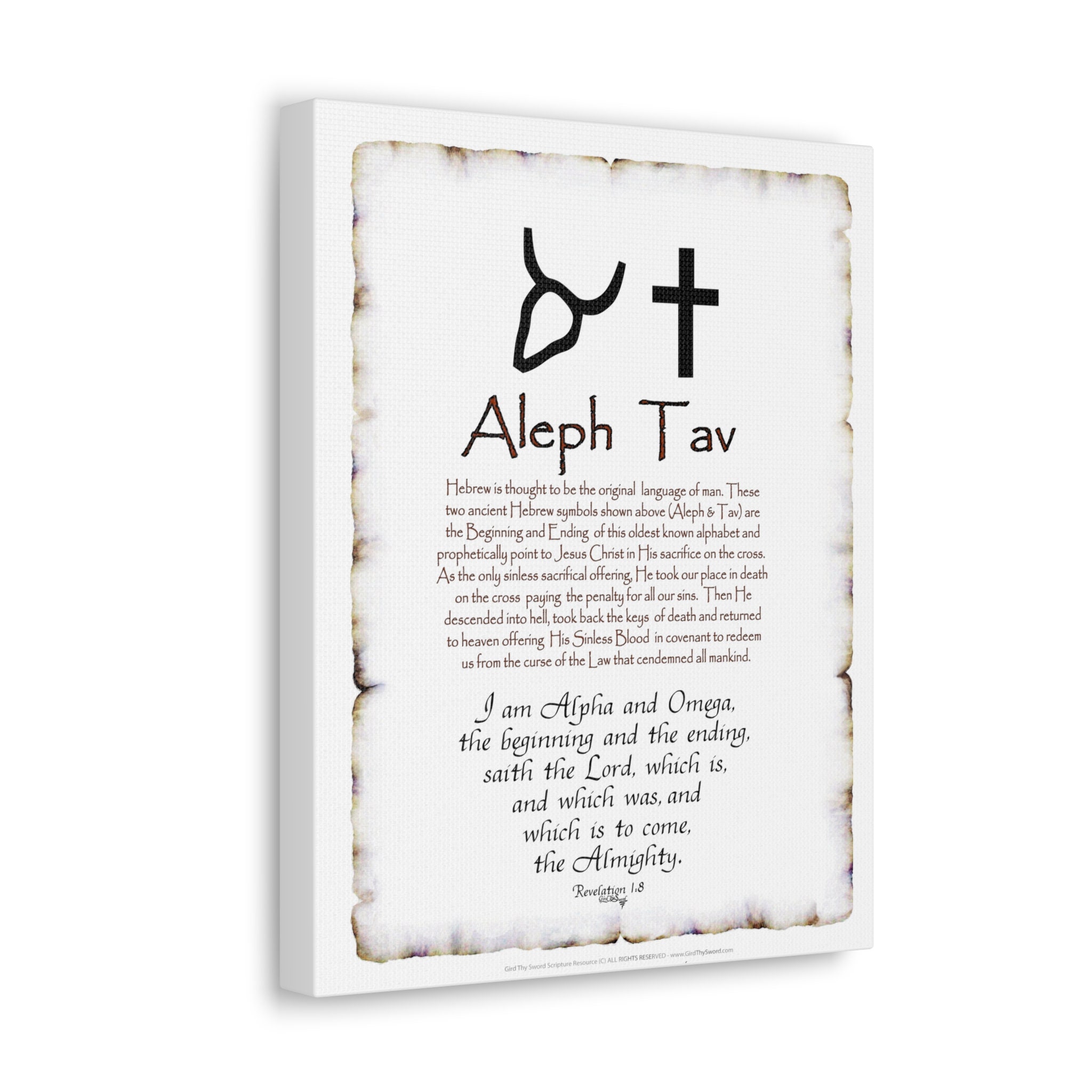 Aleph Tav Revelation 1:8 the Alpha and Omega Canvas Gallery Wrap Illustrated Scripture in ...