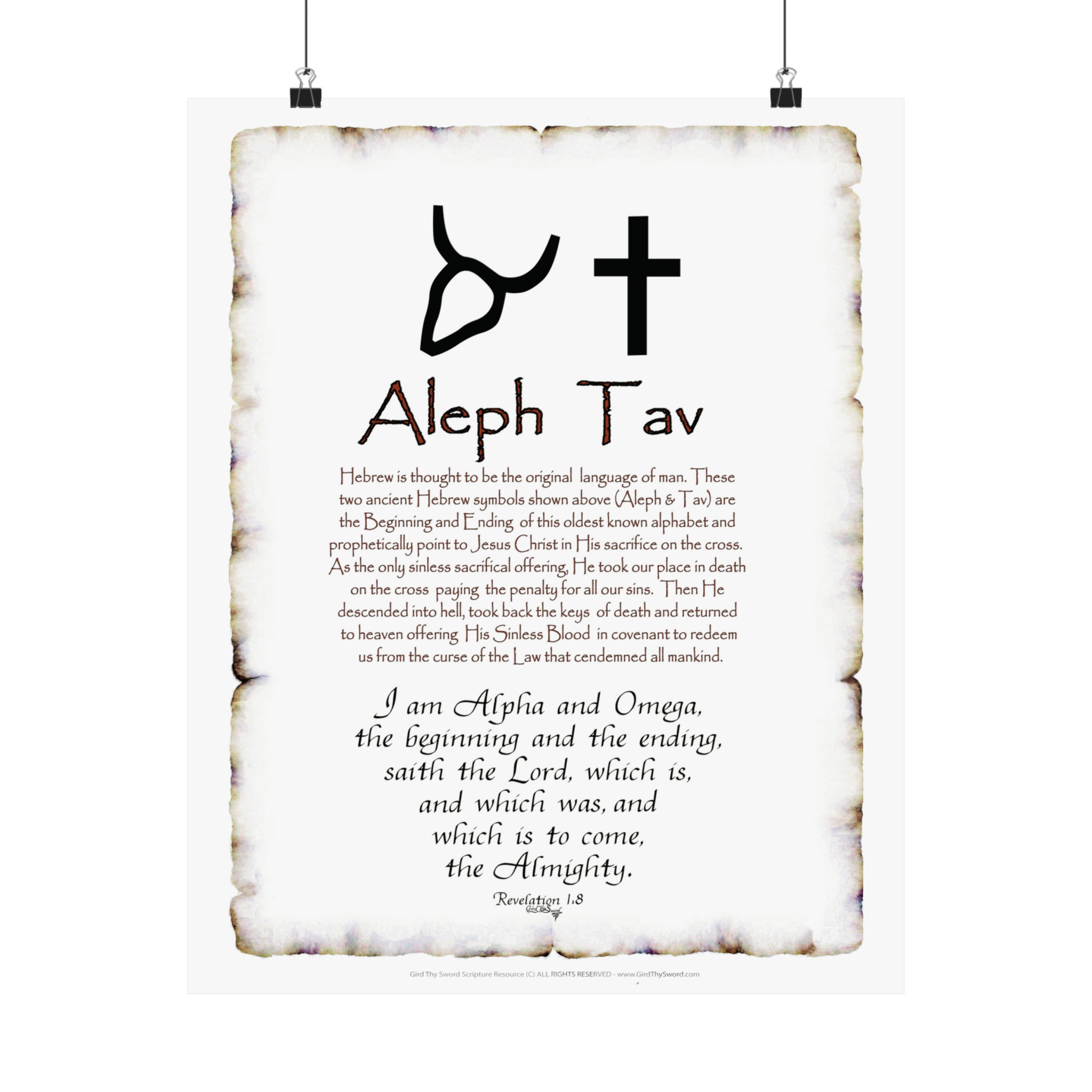 Aleph Tav Revelation 1:8 the Alpha and Omega 16 X 20 & 24 X 36 Large ...