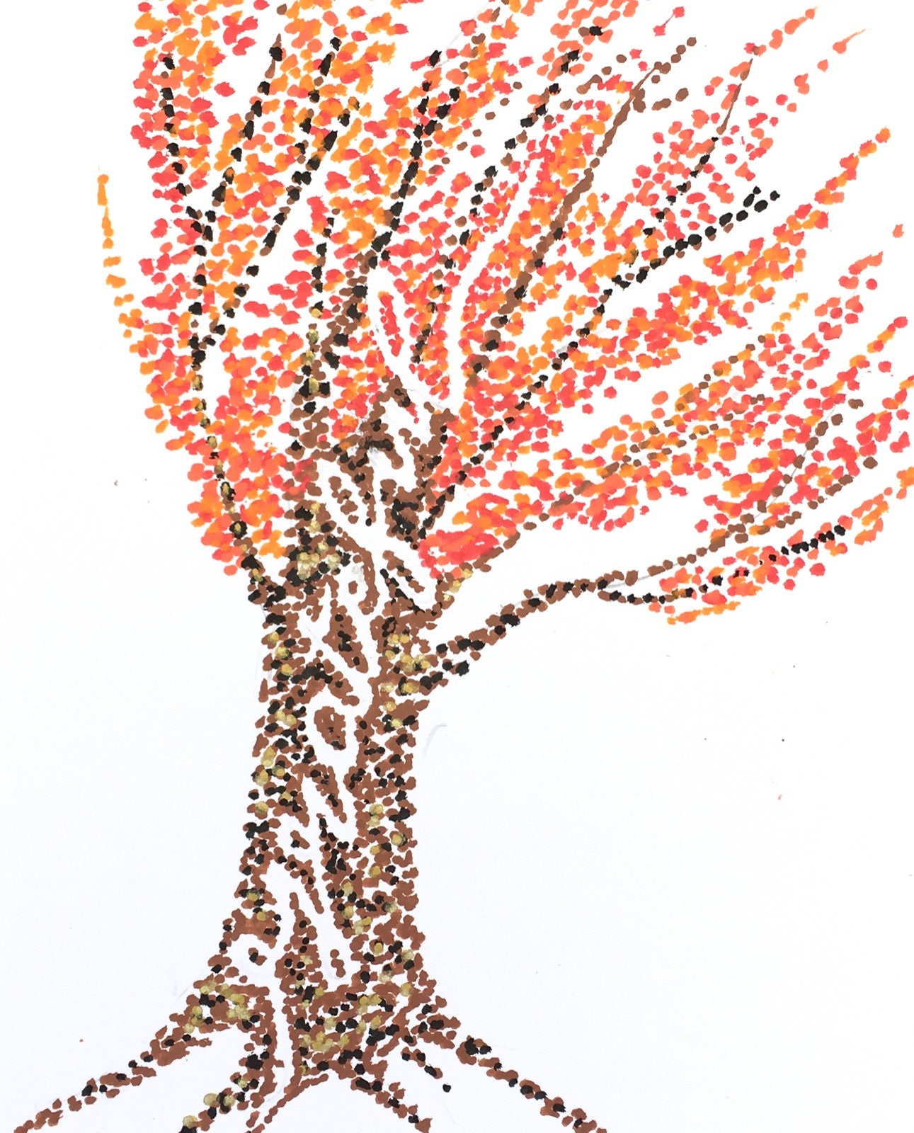 Grateful Autumn Pointillism Word Tree Hand Lettered | Etsy