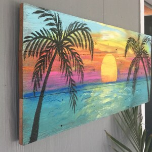 Beach Palm Trees Sunset CUSTOM Sign 32x16 Large Palm Trees, Ocean ...