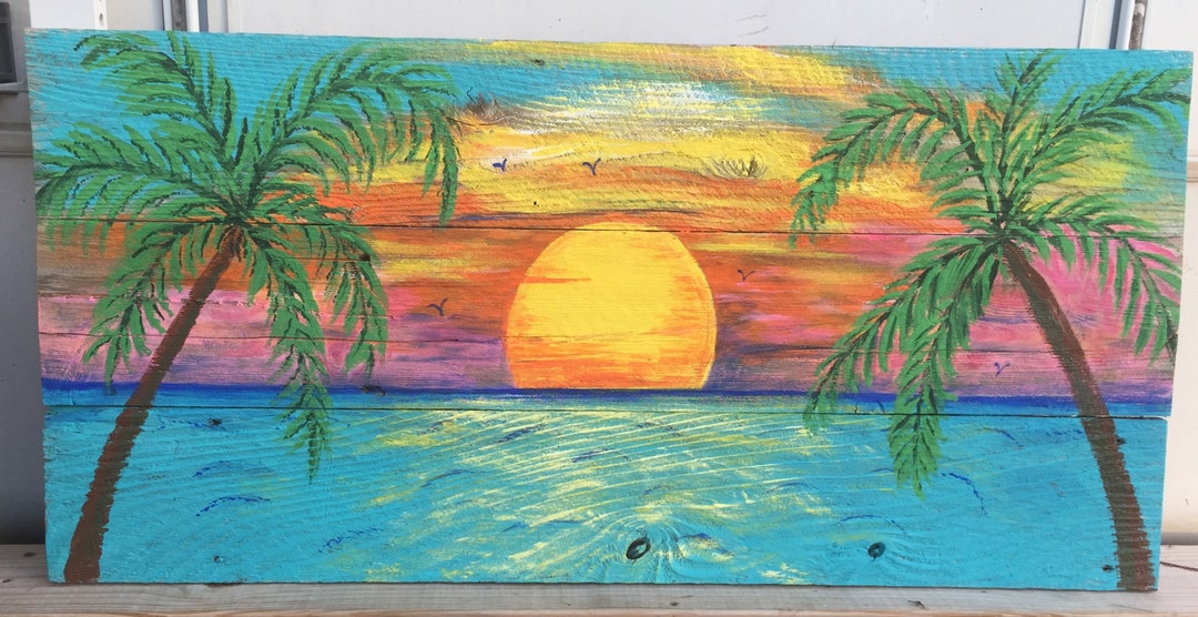 Beach Palm Trees Sunset CUSTOM Sign 22x16 Large Palm Trees, Ocean ...