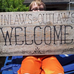 Rustic Wood Sign Inlaws and Outlaws Welcome 30 in X 16 In,custom, Old ...