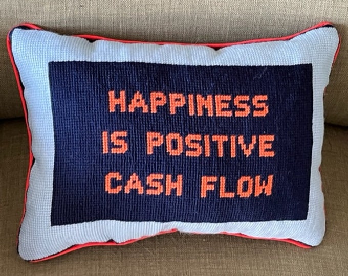 Custom Needlepoint Decorative Pillow With Humorous Saying "happiness is ...