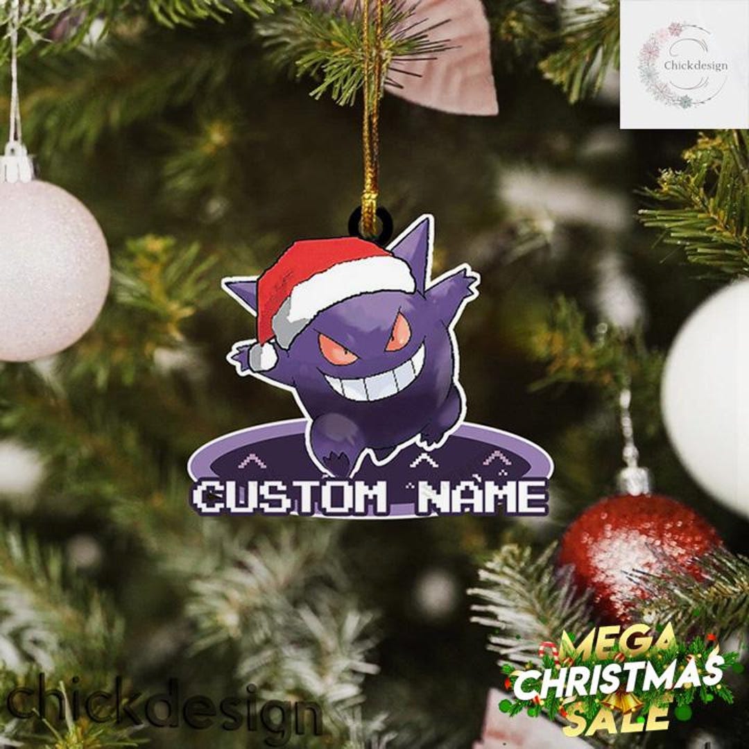Personalized Gengar Santa Hat Christmas Ornament, Custom Gengar Acrylic ...