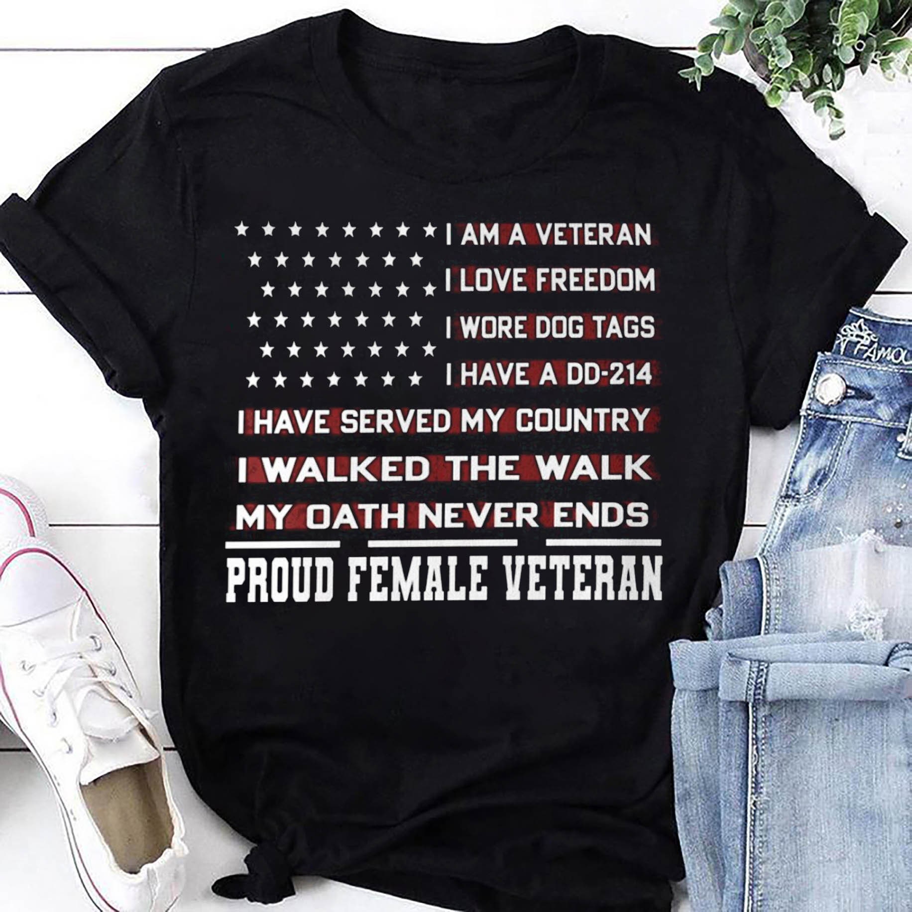 Pround Female Veteran T-shirt, Woman Veteran American Flag USA ...
