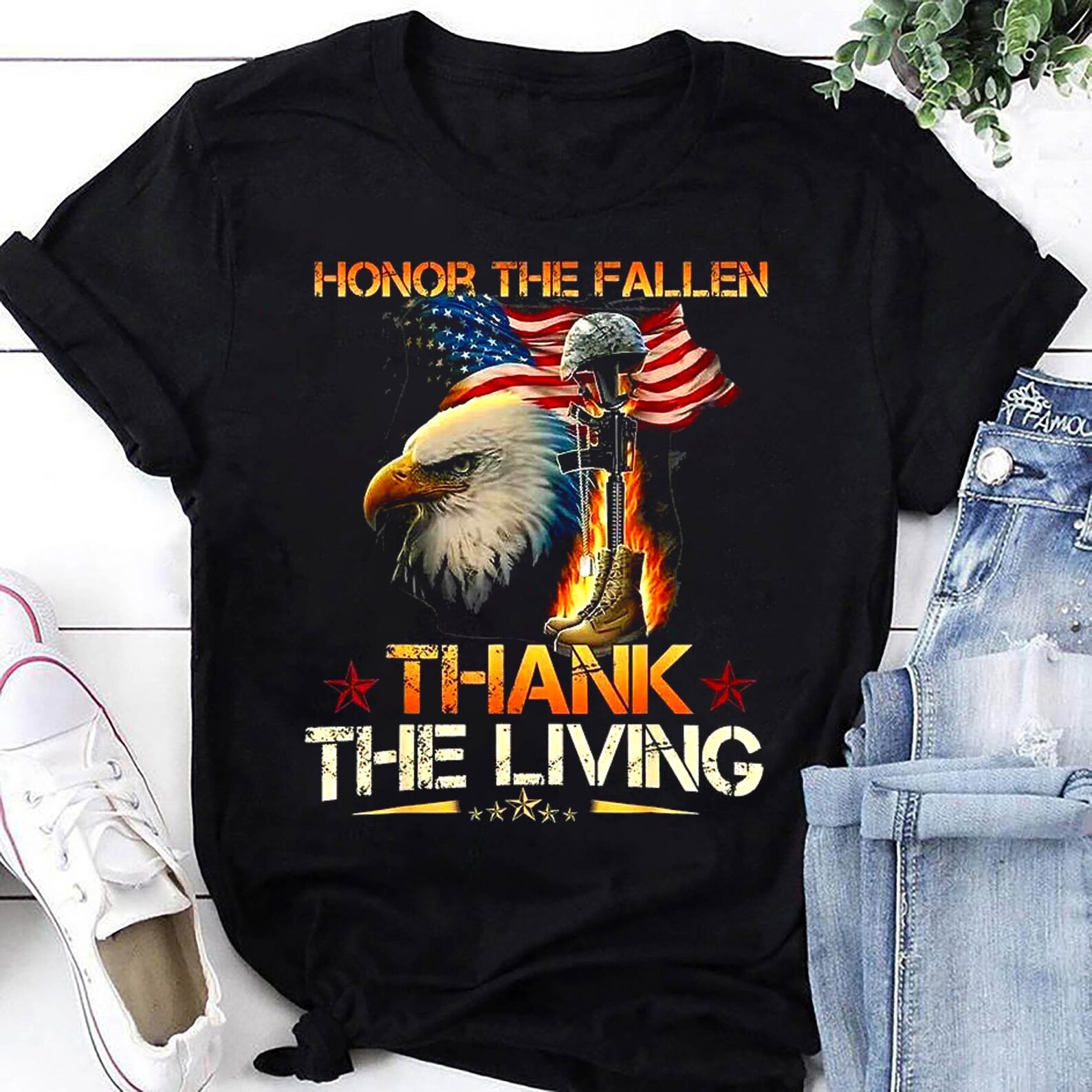 Honor the Fallen Thank the Living T-shirt, Army Veteran American Flag ...