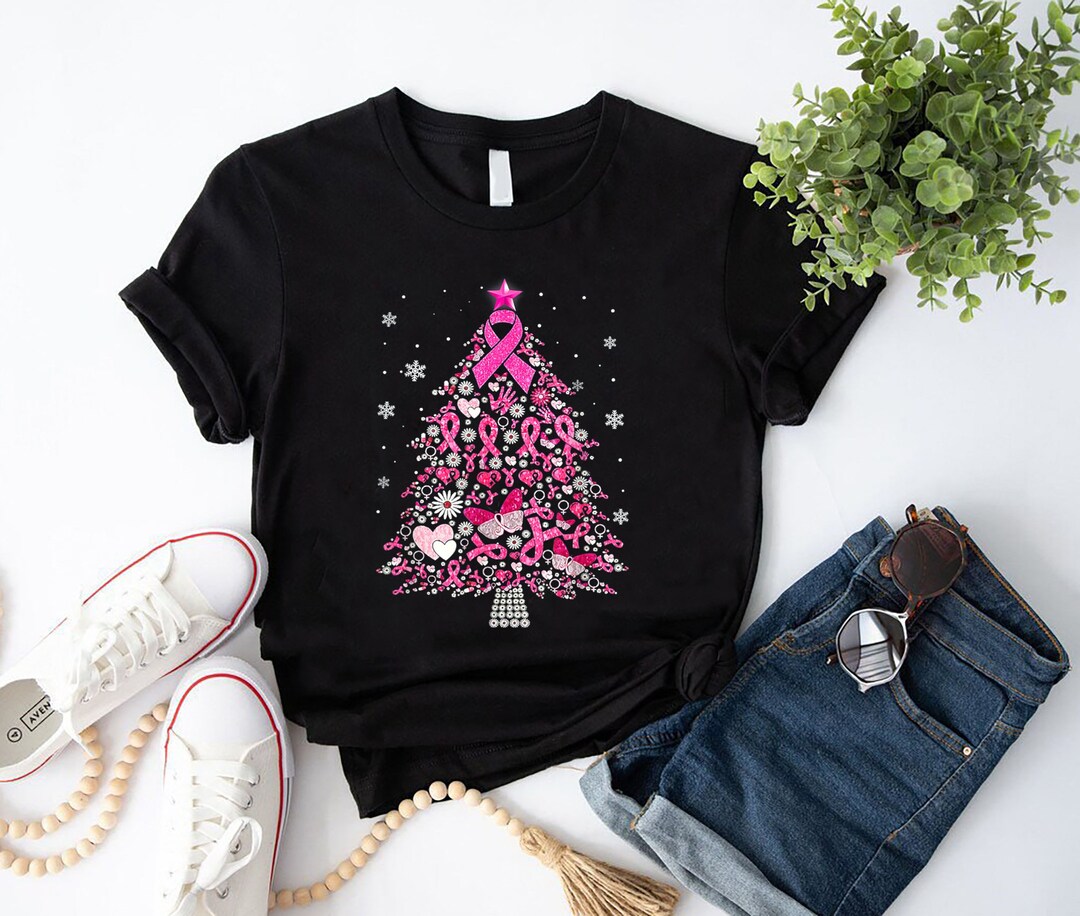 Breast Cancer Christmas Tree T-shirt, Pink Ribbon Christmas Shirt ...