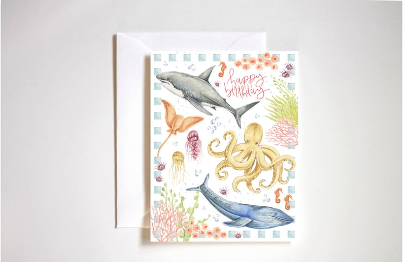 Under the Sea Birthday Card, Sea Creatures Birthday, Shark Birthday ...