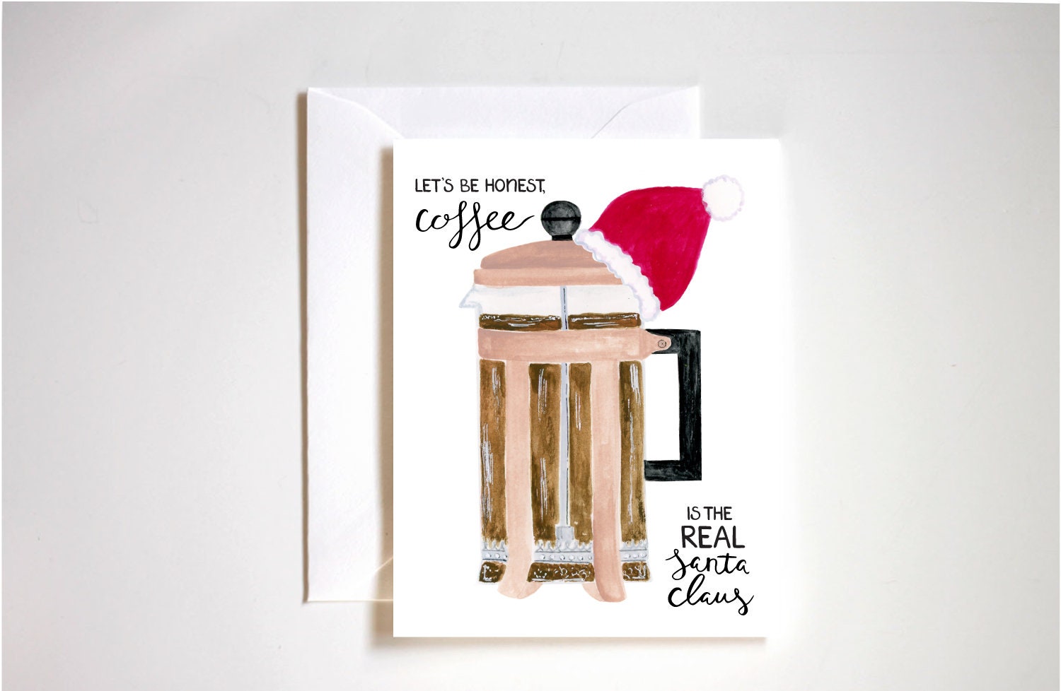 Coffee Lovers Card / Santa Claus Card / French Press / Santa Hat ...