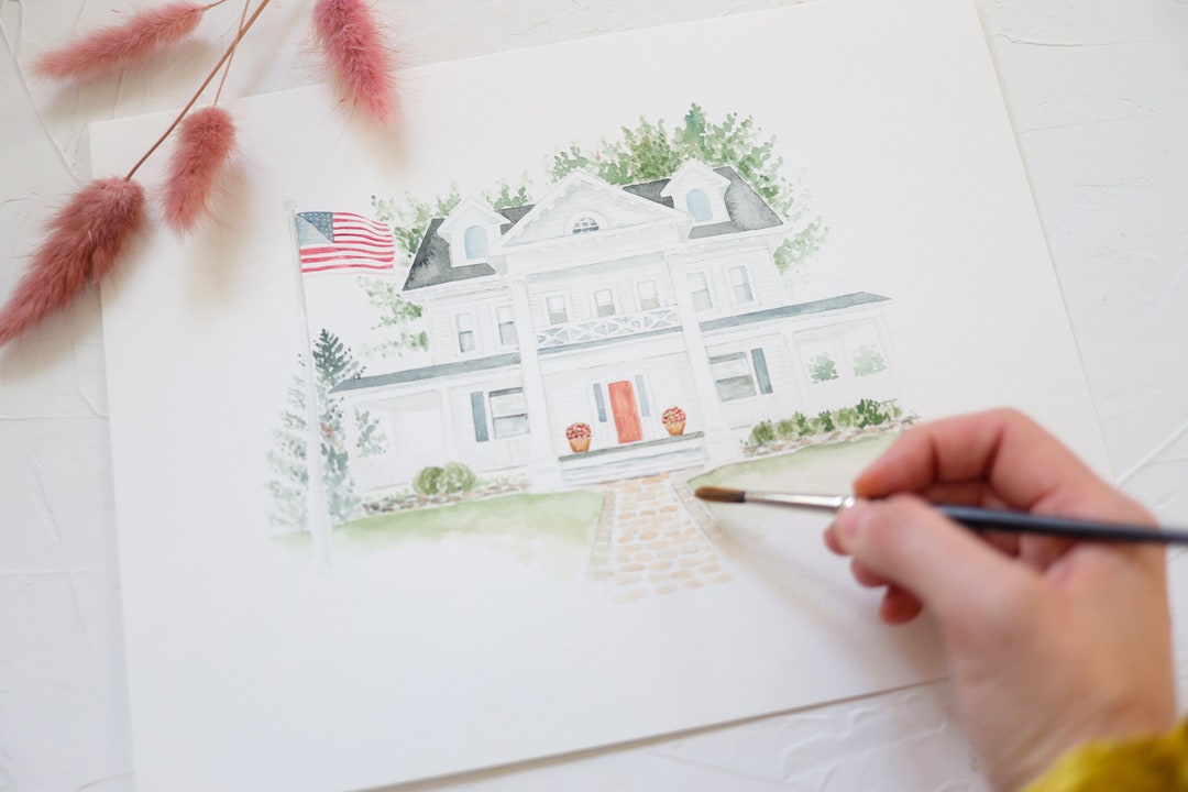 Custom Hand Painted Home Portrait Illustration, House Illustration ...