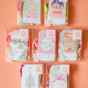 Holiday Gift Tags With Silk Ribbon, Watercolor Christmas Tags, Santa ...