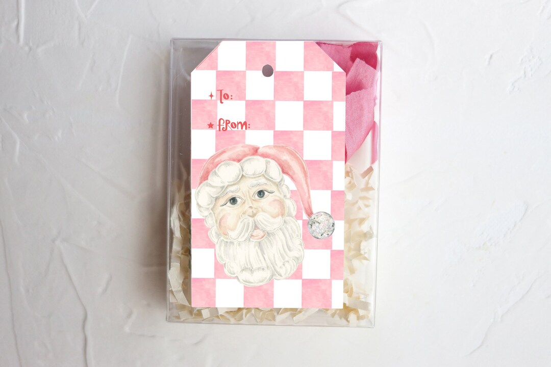 Pink Checker Print Gift Tag, Pink Santa Gift Tag, Wrapping Paper ...