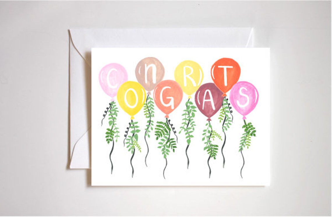Congrats Card / Congratulations / Balloons / Balloon Garland / - Etsy