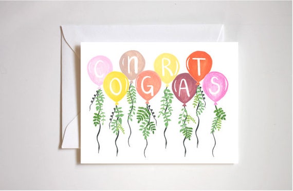 Congrats Card / Congratulations / Balloons / Balloon Garland / - Etsy
