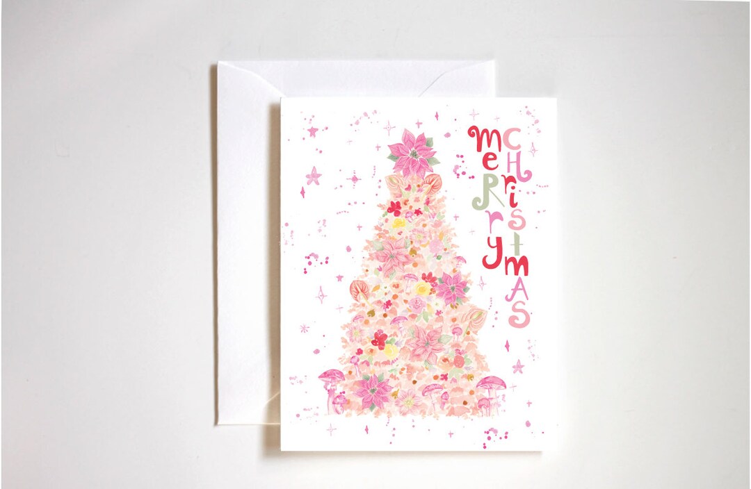 Pink Christmas Tree, Christmas Tree Card, Merry Christmas Card, Pinkmas ...