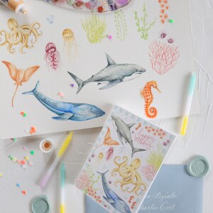 Under the Sea Birthday Card, Sea Creatures Birthday, Shark Birthday ...