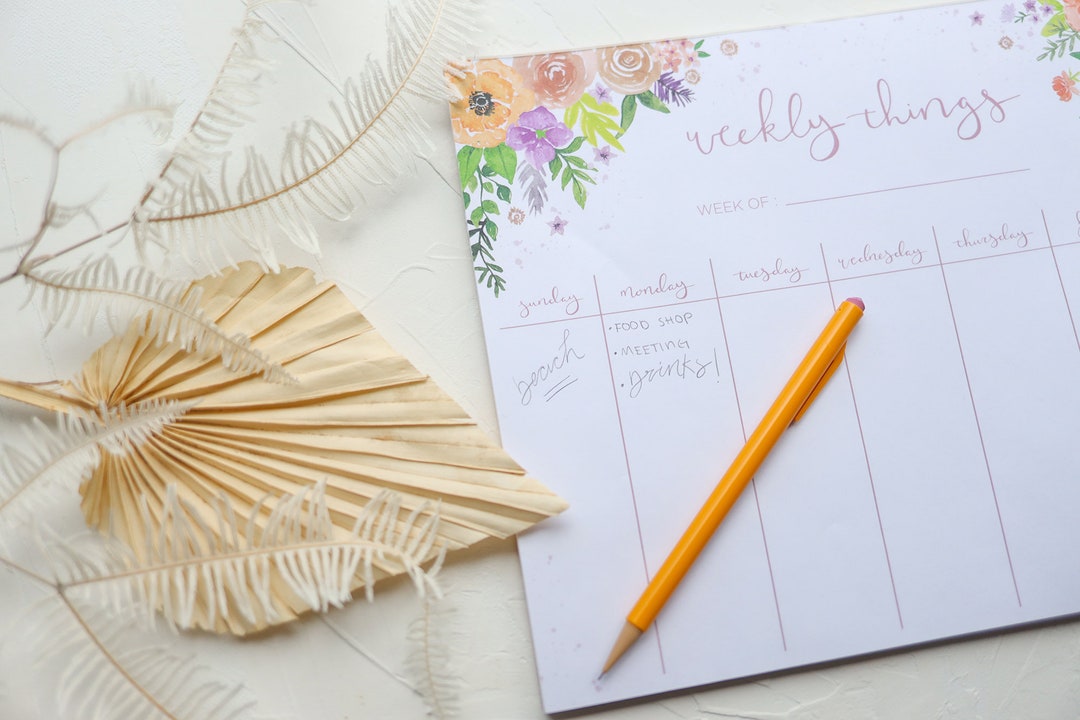 Weekly Notepad, Floral Weekly Planner, Weekly Schedule, Weekday Planner ...