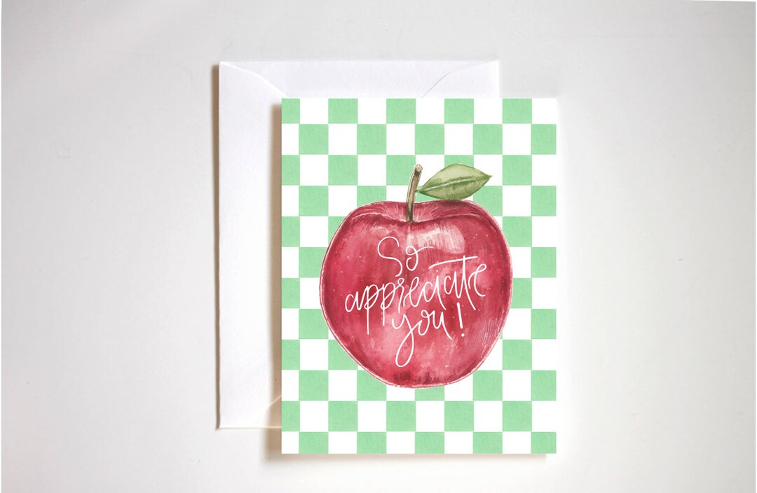 Checker Print, Red Apple Art, Teacher Appreciation Card, Teacher ...