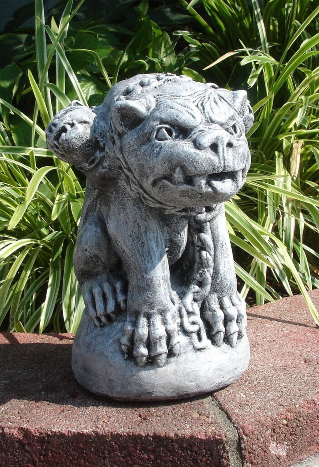 Mythical 3 Headed Chained Gargoyle Protector Bulldog Statue Sculpture ...