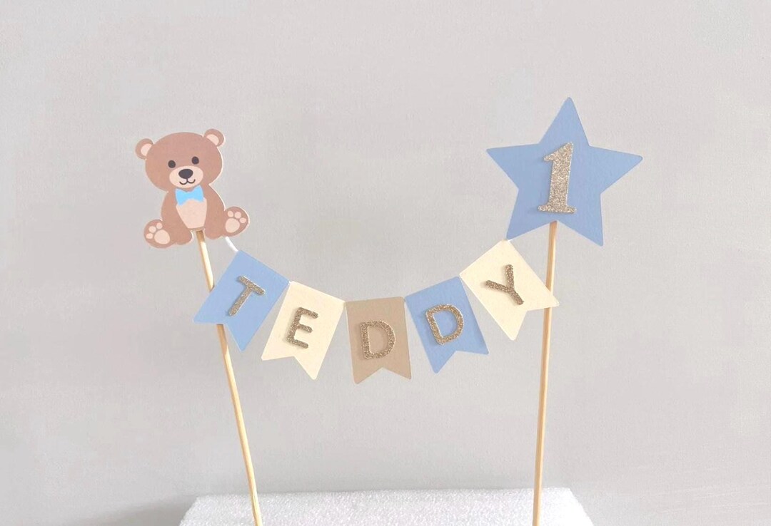 Teddy Bear Cake Topper, Personalised Teddy Cake Topper, 1st Birthday ...