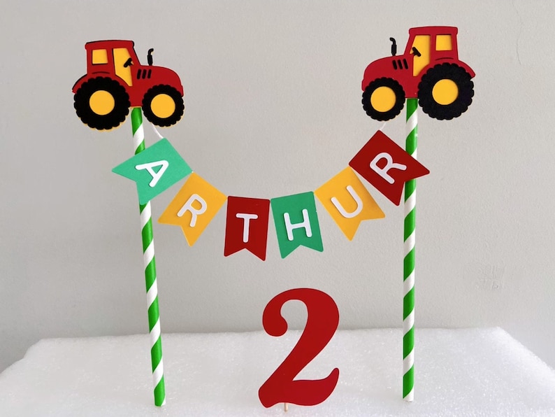 Tractor Cake Topper Boys Farm Red Tractor, Personalised Bunting Cake ...