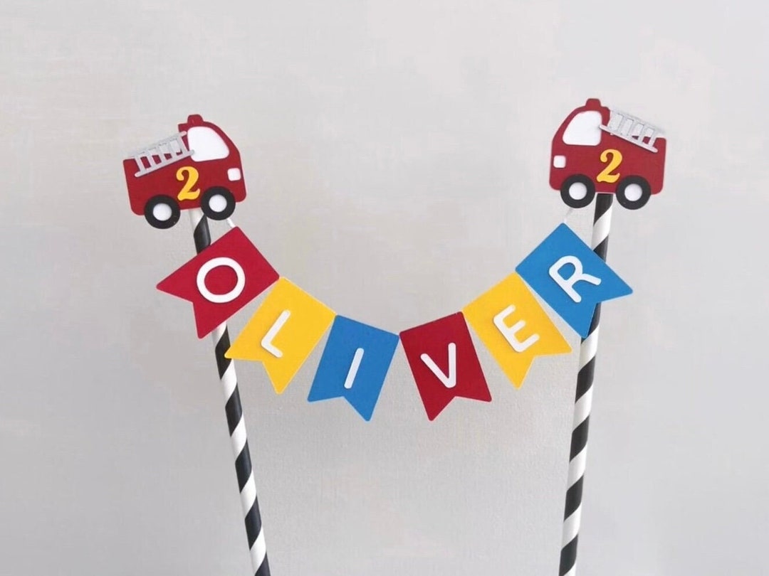 Personalised Fire Engine Cake Topper, Fire Engine Bunting Cake Topper ...