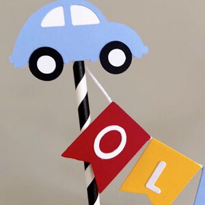 Car Transport Cake Topper, Car, Traffic Lights, Speed Sign Bunting Cake ...