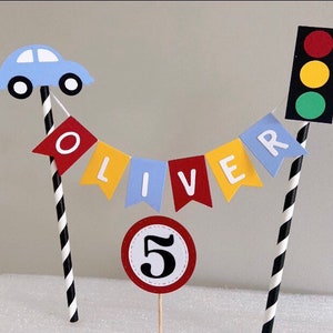 Car Transport Cake Topper, Car, Traffic Lights, Speed Sign Bunting Cake ...