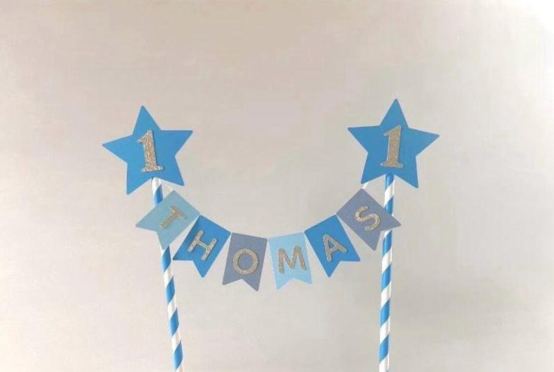 Blue Star Cake Topper 1st Birthday Cake Topper Personalised Pastel Blue ...