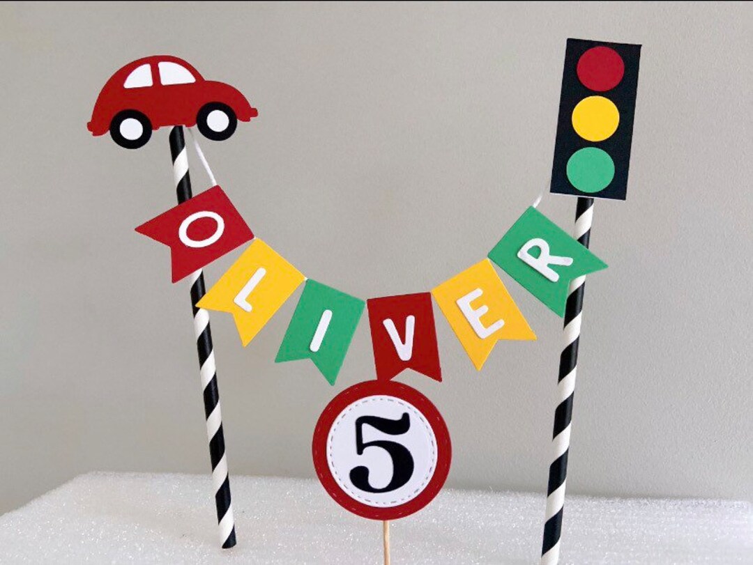 Personalised Car Cake Topper, Car, Traffic Lights, Speed Sign Bunting ...