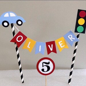Car Transport Cake Topper, Car, Traffic Lights, Speed Sign Bunting Cake ...