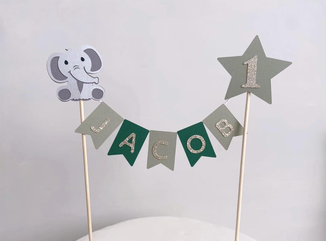 Elephant Cake Topper Safari Bunting Cake Topper, Personalised Jungle ...