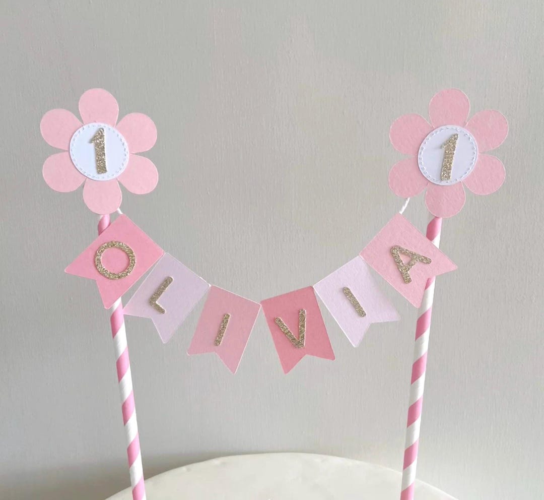 Personalised 1st Birthday Cake Topper Girl – Pink Daisy Flower Pastel ...