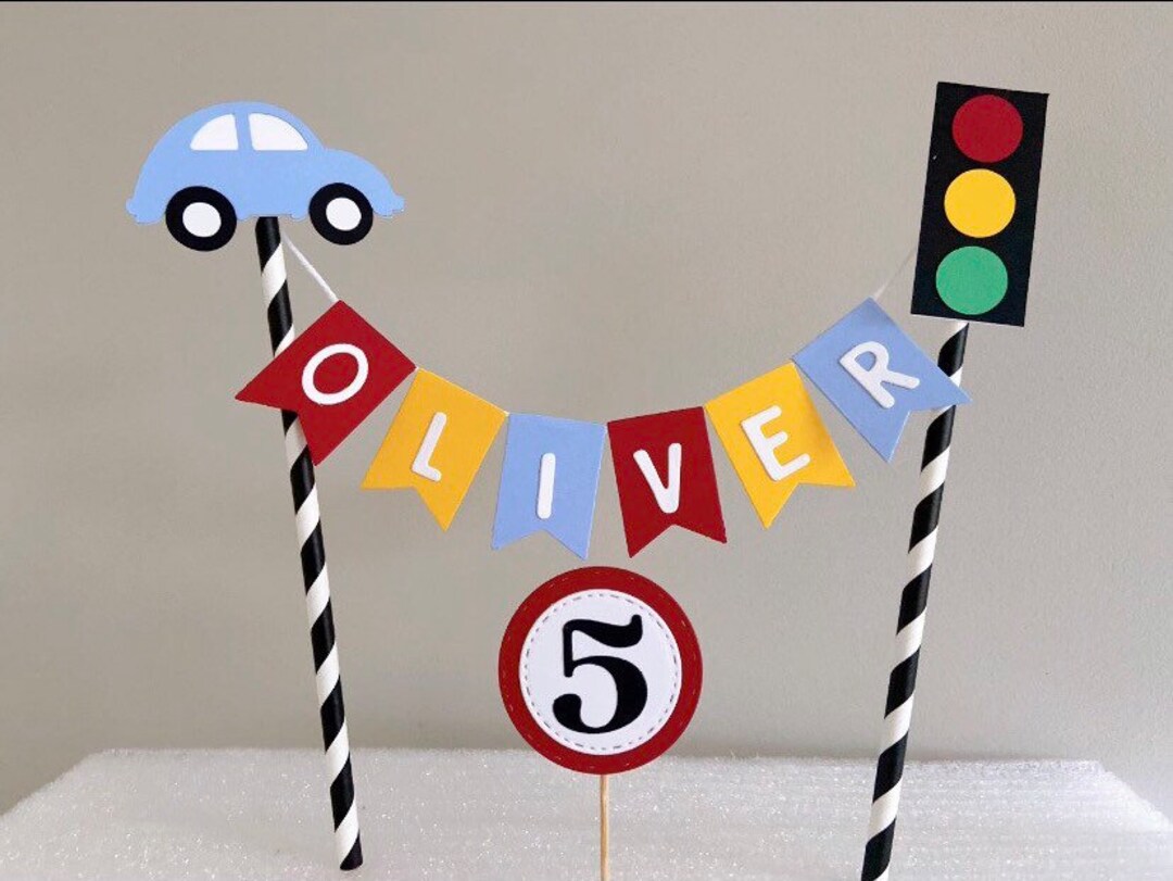 Car Transport Cake Topper, Car, Traffic Lights, Speed Sign Bunting Cake ...