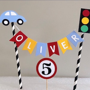 Car Transport Cake Topper, Car, Traffic Lights, Speed Sign Bunting Cake ...
