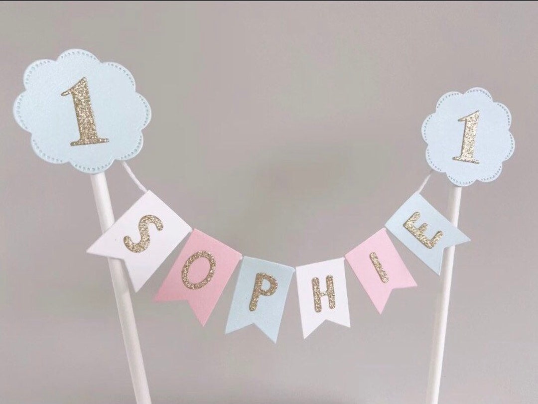 Personalised Bunting Cake Topper, First Birthday Cake Topper, Pastel ...