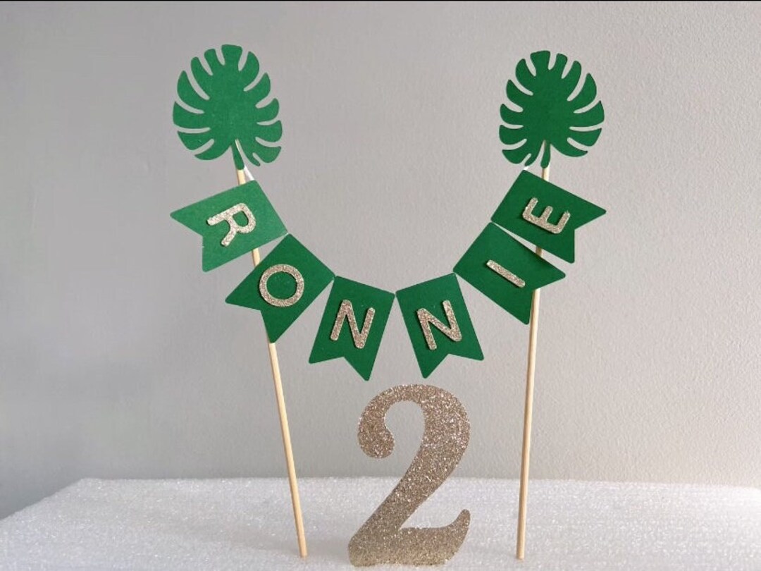 Jungle Leaf Cake Topper, Safari Bunting Cake Topper, Personalised ...