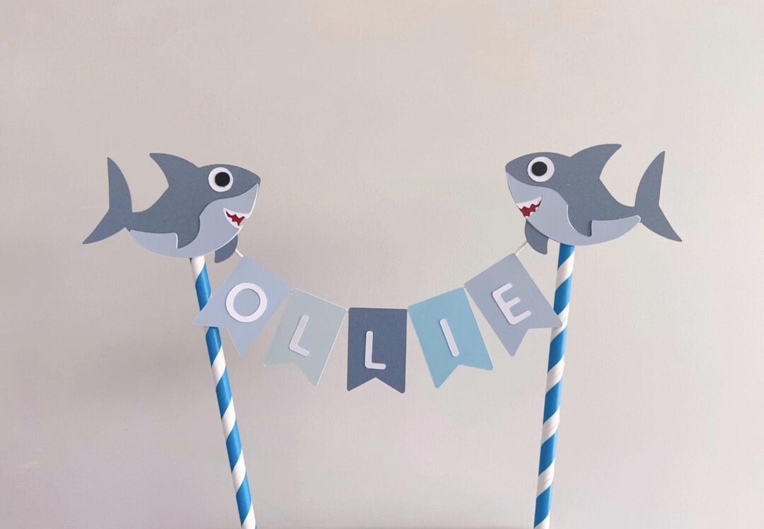 Shark Cake Topper Under the Sea Creature Nautical Ocen Blue Bunting ...