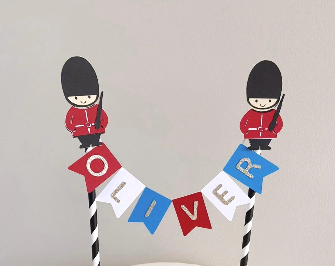 Personalised Soldier Guard Cake Topper Red Blue Bunting Boys Birthday ...