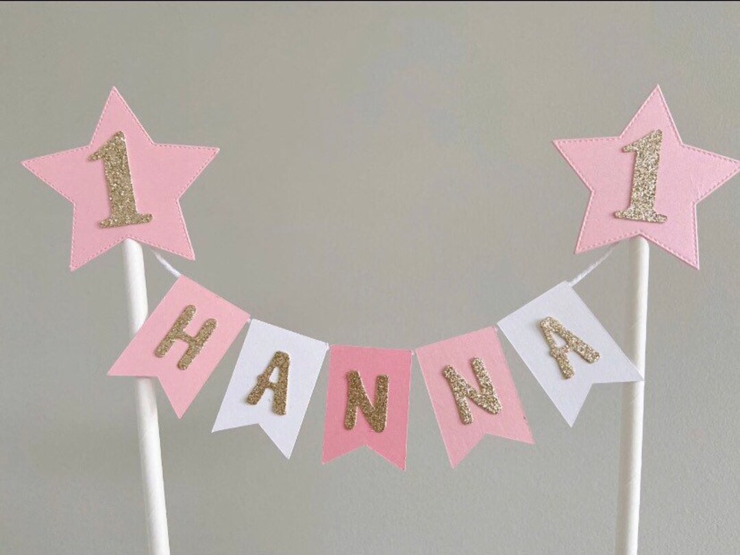 Personalised Pink Star Cake Topper, 1st Birthday Cake Topper, Star ...