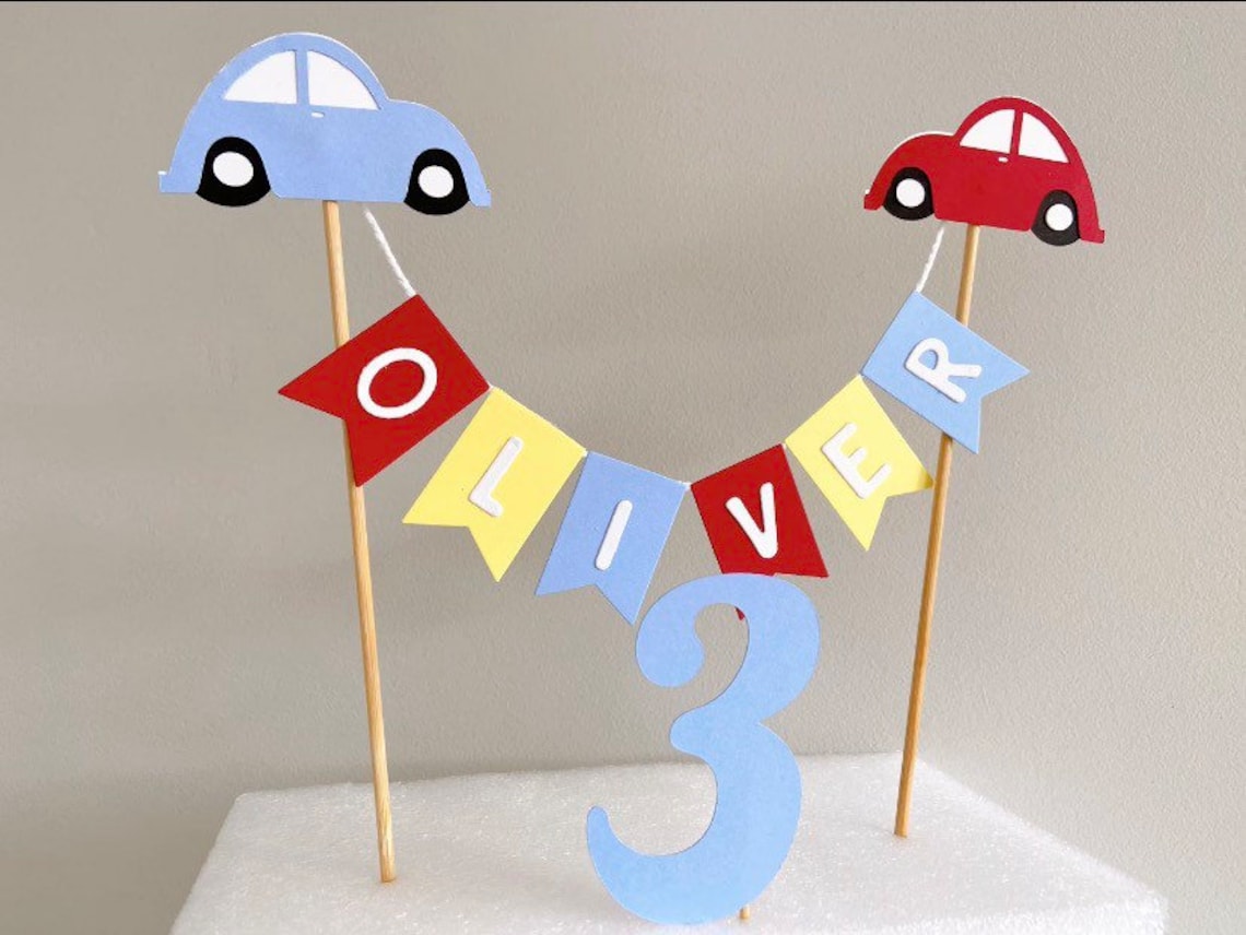 Car Bunting Cake Topper Boys Car Cake Topper Personalised - Etsy UK