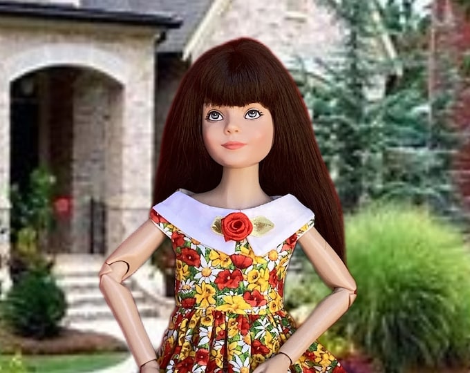 Anne Red, Yellow and White Floral Print Cotton Dress With White Collar ...